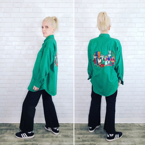 ACME | Shirts | Vintage Acme Clothing Co Looney Toons Green Button Down ...